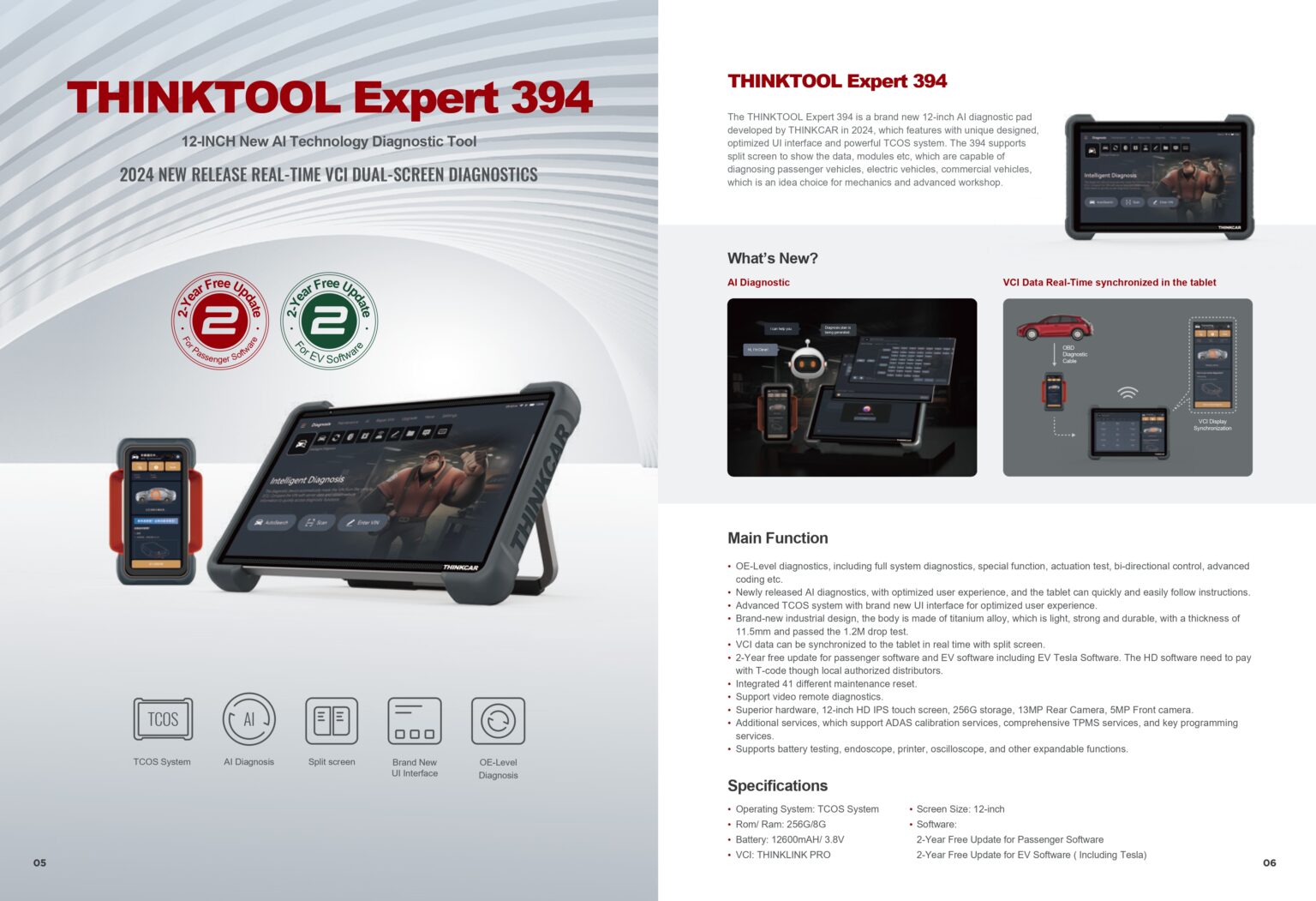 THINKTOOL Expert 394 12″ New AI Technology Diagnostic Scan Tool With EV ...